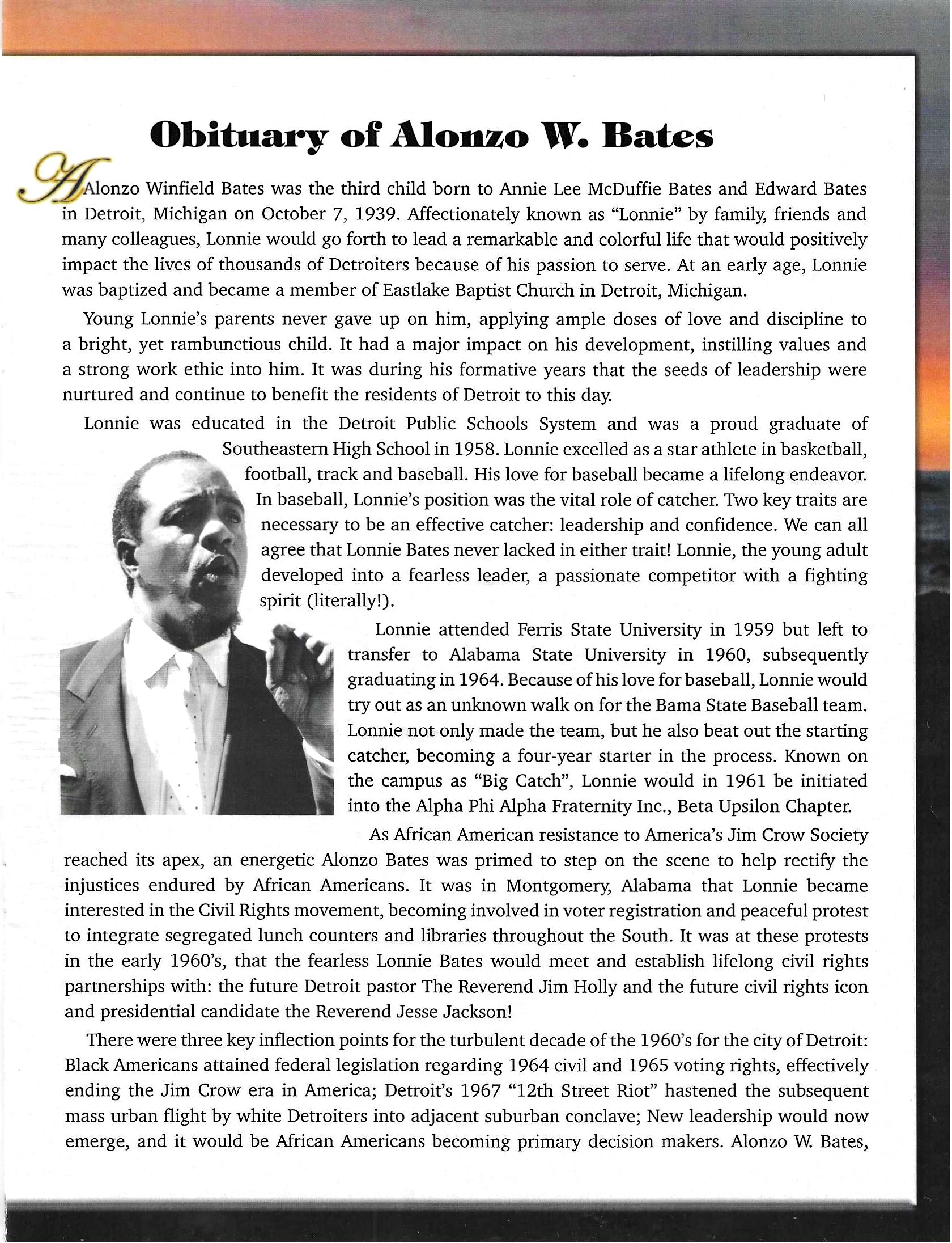 Tribute to Alonzo W Bates – Detroit Alumni Chapter Alabama State University